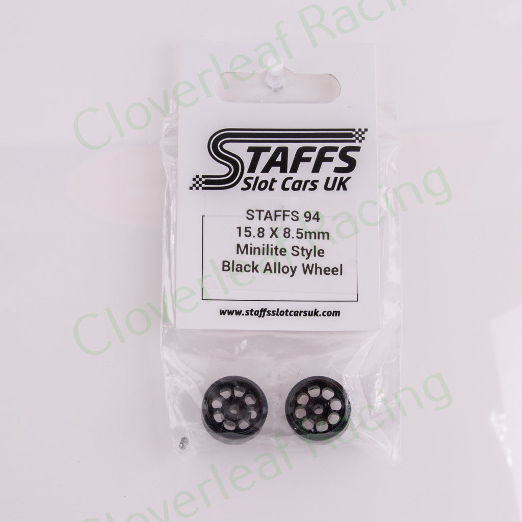 Staffs 94 15.8 x 8.5mm Minilite Aluminum Wheels, Black| Clover Leaf Racing