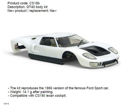 CS18B Unpainted Body Kit for Ford GT40 MK1 Body| Clover Leaf Racing